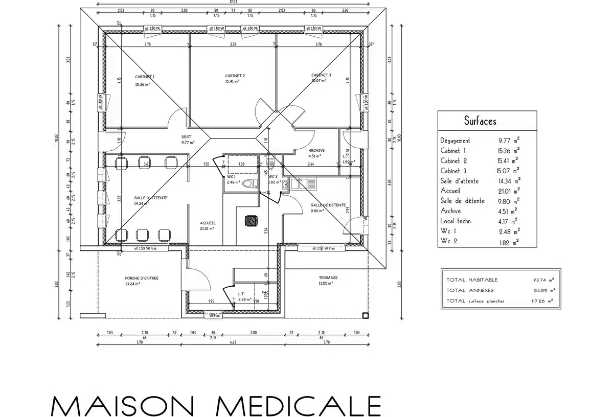 Plan Maison médicale moderne - construction neuve